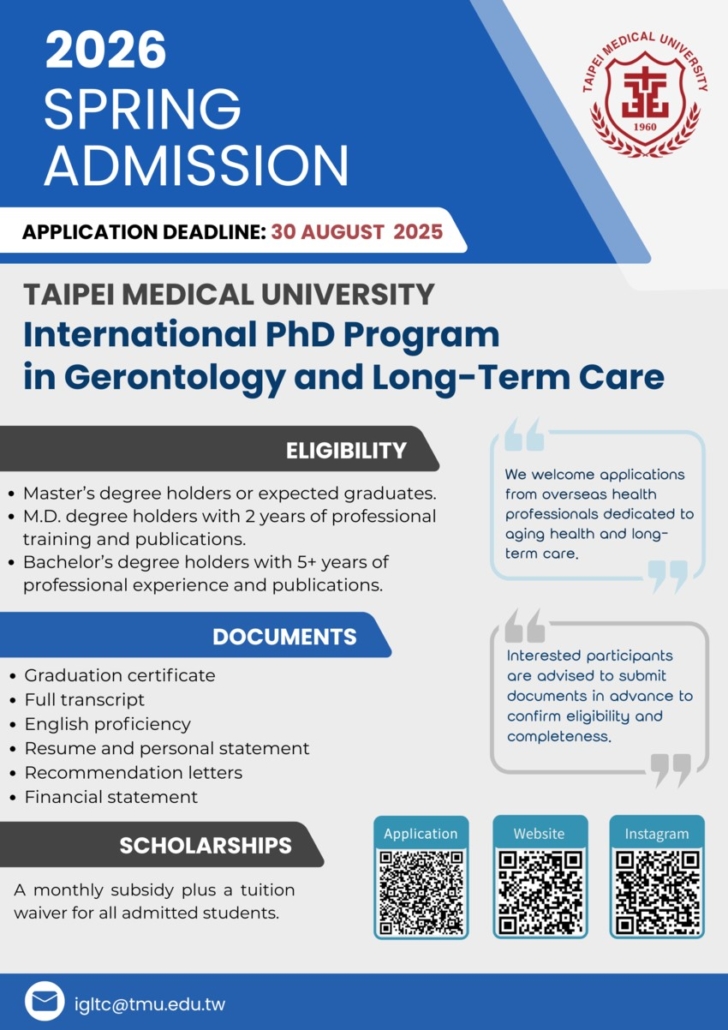 2026 Spring Admission for International PhD Program in Gerontology and ...